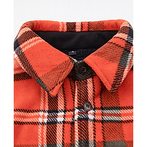 Lisskolo Men's All Sherpa Fleece Lined Plaid Thermal Flannel Shirt Jacket with Pockets Orange L
