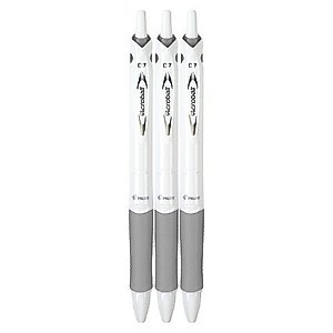 Pilot Acroball Pure White Fine 0.7mm Vivid Ball Point Pens Black Ink (3 Count)