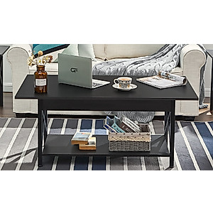 GreenForest Coffee Table Large 43.3 x 23.6 inch with Storage Shelf for Living Room, Easy Assembly, Black