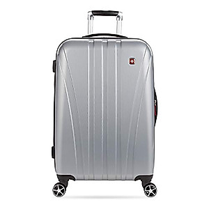 SwissGear 7585 Hardside Expandable Luggage with Spinner Wheels, Silver, Checked-Medium 23-Inch