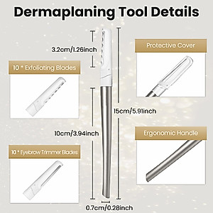 Dermaplaning Tool for Face Exfoliation, with 20 Replaceable Blades, Facial Shaver/Eyebrow Razor, Peach Fuzz Removal Eyebrow Shaper for Women, Easy to Use Dermaplaner Help Exfoliate and Smooth Skin