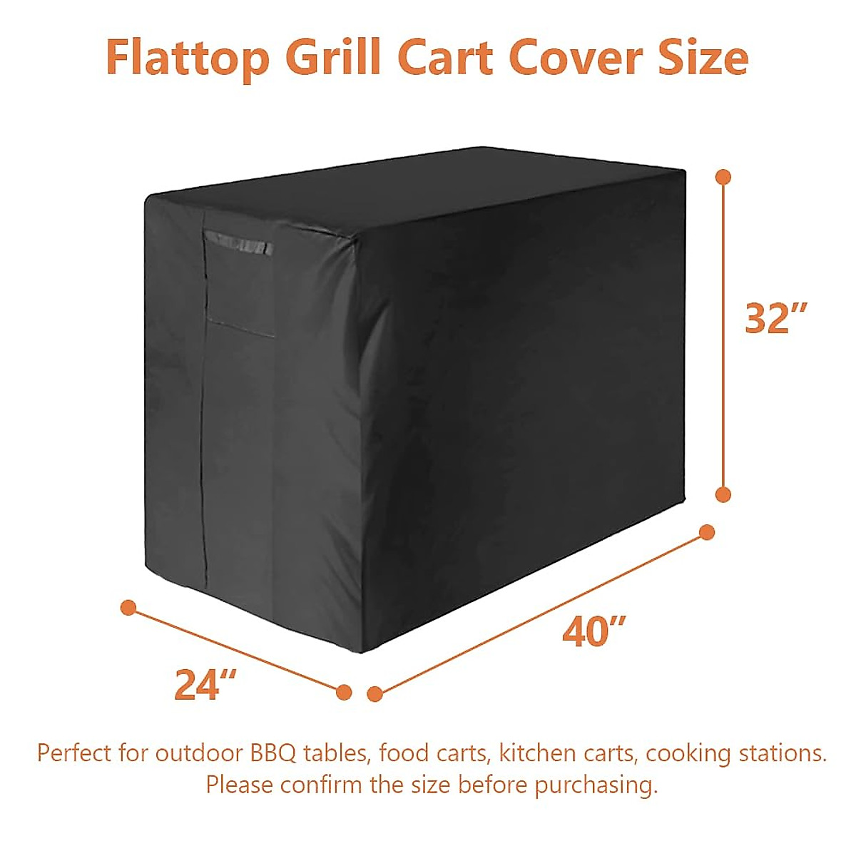 Outdoor Dining Cart Cover - Waterproof Flattop BBQ Grill Cart Protector Storage Cover, Compatible with 40" Cart, 40" L x 24" W x 32" H