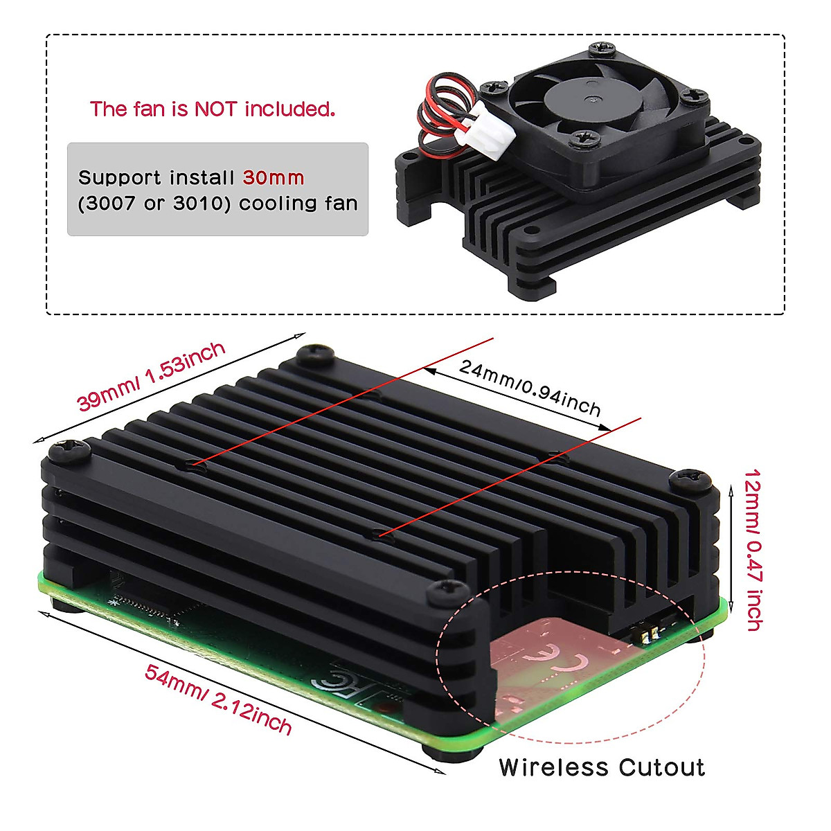 Geekworm 12mm Thickness Aluminum Alloy Heatsink (C235) Support 30mm Cooling Fan Compatible with Raspberry Pi Compute Module 4 CM4 Motherboard