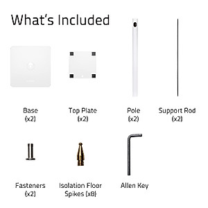 Fluance Floor Speaker Stands for Surround Sound and Bookshelf Speakers with Solid Construction, Adjustable Floor Spikes, Rubber Isolation Feet, Cable Management, Square Base - Matte White/Pair SS05SWH