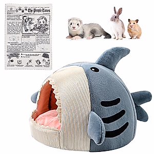 Ferret Bed Cave and Hideouts | Ferret Hammock for Cage | Ferret Hideaway Bed Accessories | for Small Pet Cushion Long Plush Soft Washable for Ferret & Small Animals (Shark Shape)