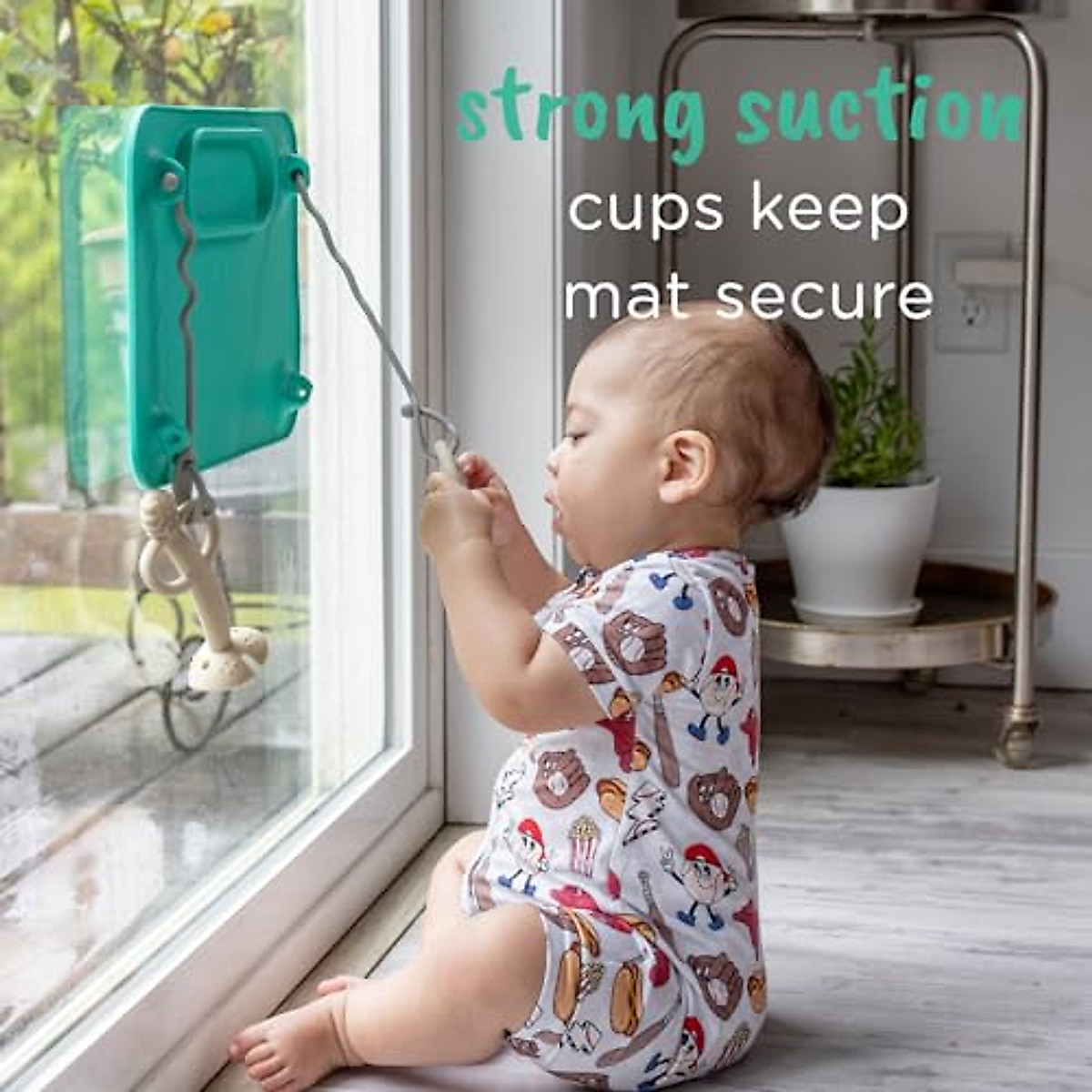 BUSY BABY Silicone Mat - Suction Cups, 4 Straps to Secure Baby Essentials, Self Feeding, Baby Led Weaning, Travel Sleeve Included (Spearmint)