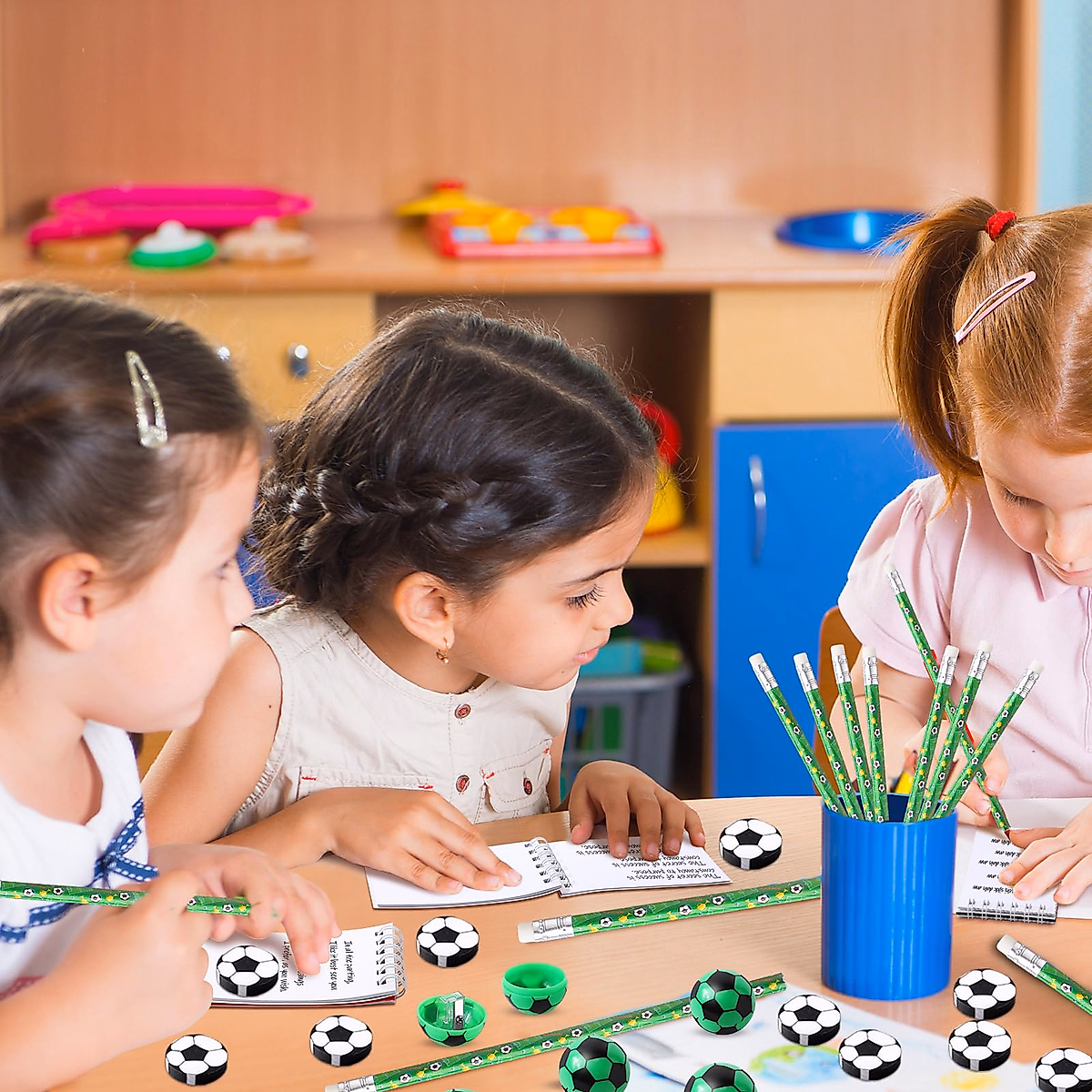 Colarr 195 Pcs Soccer Birthday Gifts Party Favors Gift Cups Pencils Mini Book Keychains Wristbands Stickers Thank You Cards Eraser Sharpener Mini Ball for Basketball Football Soccer Party