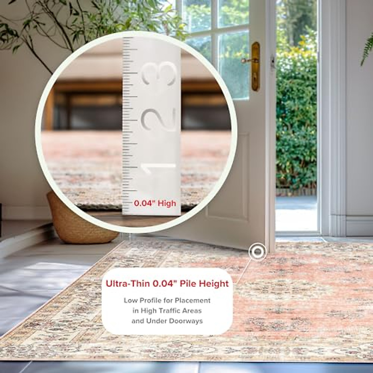 nuLOOM Ren Vintage Floral Machine Washable Ultra Thin Area Rug, 8x10, Peach