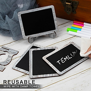 Temlum 15 Pcs Mini Chalkboard Sign with 6 Color Chalk Markers, 2.9″ x 3.9″ Wooden Blackboard Reusable Small Chalkboards for Food, Buffet, Parties, Message Boards, Table Numbers (Rustic White)
