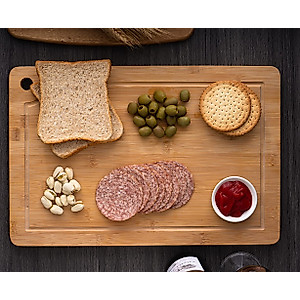 Large Bamboo Cutting Board Cheese Board Cheese Tray with Juice Groove & Round Groove, Chopping Board Charcuterie Board Christmas