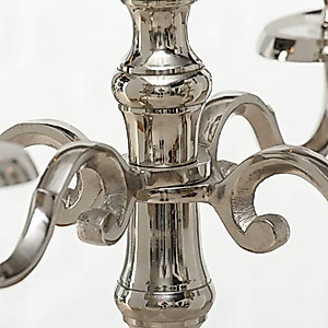 WHW Whole House Worlds Romantic Hamptons Oversized 5 (Five) Candle Silver Candelabra, Hand Crafted of Silver Aluminum Nickel, Over 3 FT High, (41.25 Inches) Free Standing Floor Unit