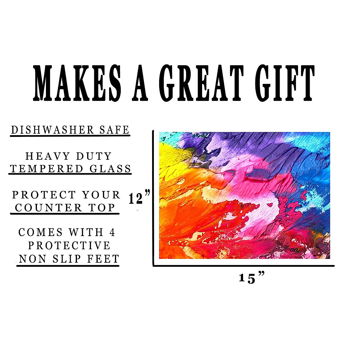 Multicolored Rainbow Pattern Textured Marble Abstract Art Kitchen Glass Cutting Board Modern Decorative Gift Wavy Contrast Design