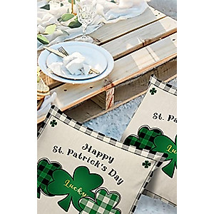 Outdoor Pillows 18x18 Waterproof Outdoor Pillow Covers, St. Patrick's Day Clovers Lucky Polyester Throw Pillow Covers Garden Cushion Decorative Case for Patio Couch Decoration Set of 2, Buffalo Plaid