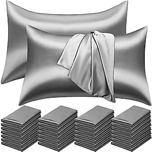 30 Pack Satin Pillowcase for Hair and Skin Queen Size Silk Pillow Cases Bulk, 20x30 Inch Satin Pillow Case Washable Cooling Pillowcase Cover with Envelope Closure for Bedding Sleeping Women Men(Grey)
