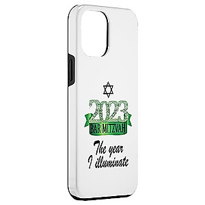 iPhone 14 Plus 2023 Bar Mitzvah Quote Festive White Green Decor Case