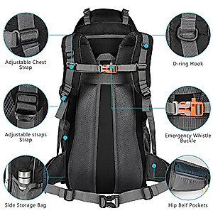 Esup 70L Hiking Backpack Camping Backpack Backpacking Backpack, Mountaineering Backpack with 65L+5L Rain Cover (Dark Blue)