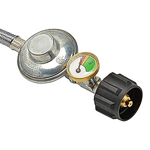 only fire 12 Feet Propane Regulator Hose with Gauge,Fits for Fire Pit, Heater, Grill and More, Stainless Steel Braided Gas Hose with 3/8" Female Flare Fitting,QCC-1 Connection