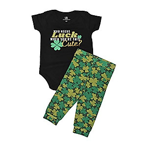 Unique Baby Unisex Who Needs Luck St Patrick's Day Romper Outfit (12m, Luck)