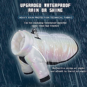 Mitili Warm Dog Jacket in Winter Pet Cold Waether Coats, Dogs Clothes with D-Ring Collar, Waterproof Reflective Dog Vest Coat with Double Row Zip for Small Medium Large Pet (Small, Colorful White)