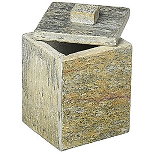 Creative Home Natural Slate Stone Cotton Ball Swab Holder Canister Jar for Cotton Rounds, Balls, Makeup Sponges, Bathroom Vanity Counter Top Storage Organizer