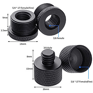 8 Pieces Mic Stand Adapter 5/8 Female to 3/8 Male and 3/8 Female to 5/8 Mic Thread Adapter Set Male Screw Adapter Thread for Camera Monitor Tripod Thread for Adapter Microphone