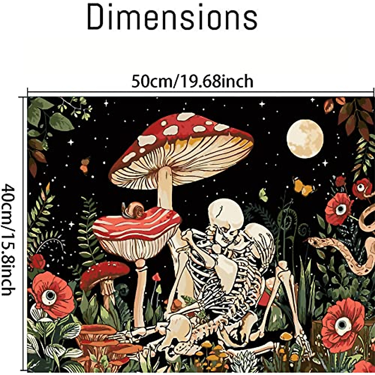 Clendo Mushroom Skull Paint by Numbers for Adults,Skeleton Trippy Flower Plant Paint by Number for Adults Beginner,Hippie Cool Nature Moon Star Acrylic Paint by Numbers for Home Wall Decor Inch16x20