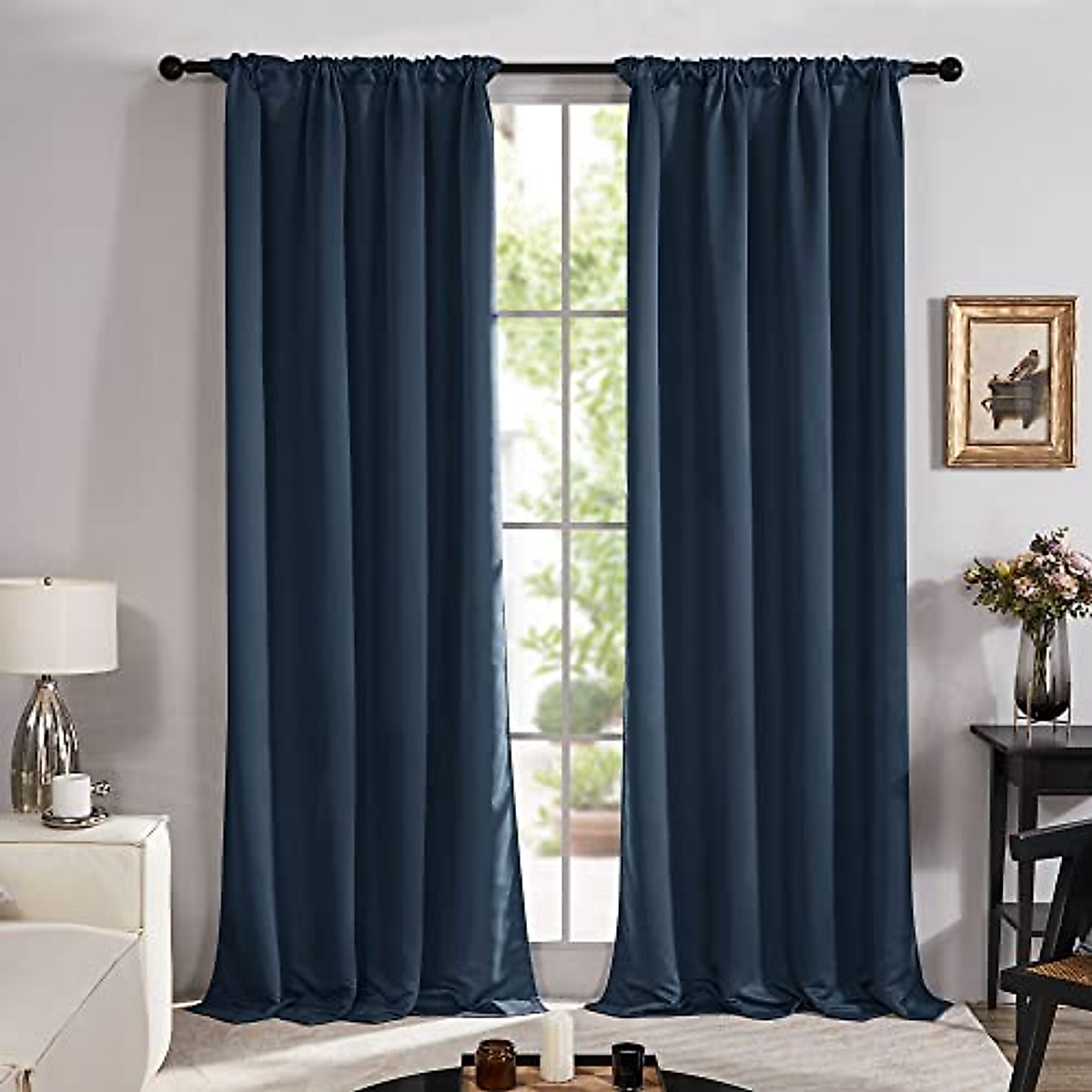 Deconovo Blackout Curtains for Bedroom, Back Tab Curtains with Black Liner, Thermal Insulated Drapes, Noise Cancelling Drapes for Living Room, Navy, 52W x 84L Inch, 2 Panels