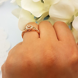 Dazzlingrock Collection Morganite,Champagne & White Diamond 3 Stone Swirl Halo Engagement Ring in 10K Rose Gold, Size 7