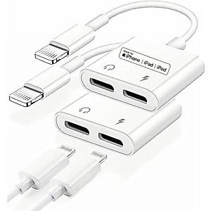 CHAOPAI [Apple MFi Certified] 2 Pack Dual Lightning iPhone Headphones Adapter & Splitter Dongle 4 in 1 Music+Charge+Call+Volume Control Compatible for 13/12/11/XS/XR/8/7/6