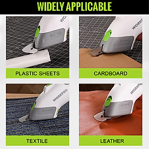 WORKPRO Cordless Electric Scissors with 2 Blades, 4V Rechargeable Powerful Shears Cutting Tool for Fabric, Leather, Carpet, Cardboard, Electric Cardboard Box Cutter with Storage Case