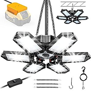 MtiolHig Cordless LED Garage Lights for Dewalt 18v 20v Battery, 28W 2800 Lumens Led Work Light for Garage with 6 Adjustable Panels for Garage Basement Workshop Shop Emergency Lighting