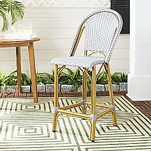 Safavieh PAT4019B Collection Gresley Grey and White Indoor/Outdoor Stacking French Bistro Counter Stool