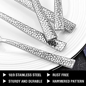 Hammered Silverware Set, 40-Piece Stainless Steel Square Flatware Set for 8, Food-Grade Tableware Cutlery Set, Utensil Sets for Home Restaurant, Mirror Finish, Dishwasher Safe