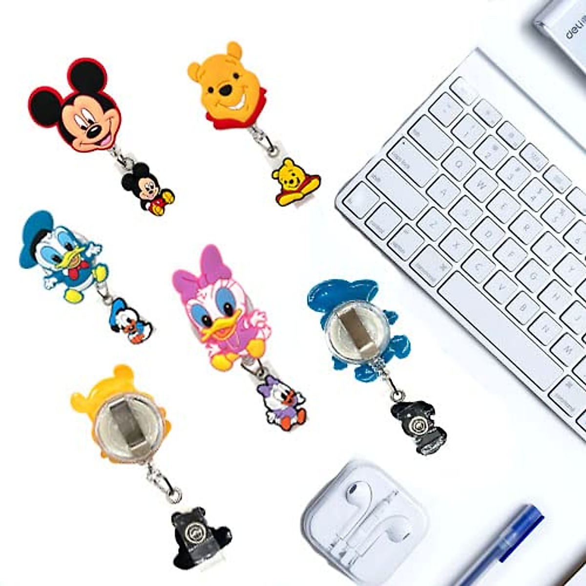 5pcs Cartoon Cute Retractable Badge Holders.Retractable Badge Reel, Badge Reel Holder for Teacher and Nurses, Clip-on Name Badge Holder for Office