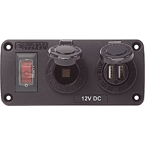 Blue Sea Systems 4363 Water-Resistant Accessory Panels, 15A Circuit Breaker, 12V Socket, 2.1A Dual USB Charger
