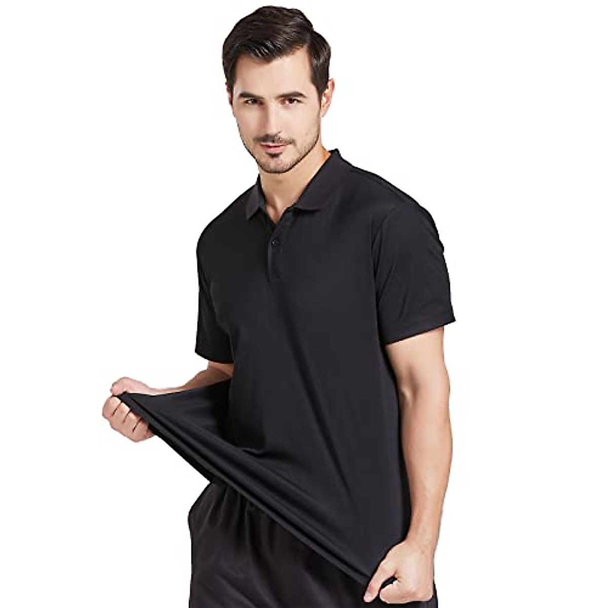 Casei Men's Polo Shirts Short Sleeve T Shirts Quick Dry Performance Tactical Shirts Moisture Wicking Golf Shirt（Black,XL）