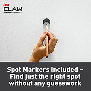 3M CLAW(TM) 65 lb. Drywall Picture Hanger With Spot Markers, Heavyweight Hanging Solution for Room Decor and Office Decor, Including Mirrors or Large Art – 3 Pack