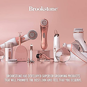 Brookstone 6 Piece Electric Body Bath Brush | Long Handled Body Scrubber and Facial Cleansing Brush | Battery Powered Shower Brush with 4 Spin Brush Heads