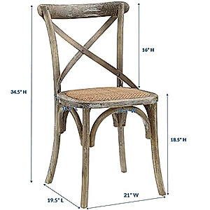 Modway Gear Rustic Modern Farmhouse Elm Wood Rattan Dining Chair in Gray