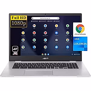 ASUS 2022 Newest Chromebook 17.3" FHD Laptop Computer, Intel Celeron N4500(Up to 2.8GHz), 4GB RAM, 320GB Space(64GB eMMC+256GB Card), WiFi, Bluetooth, Webcam, USB Type-C, Silver, Chrome OS+JVQ MP