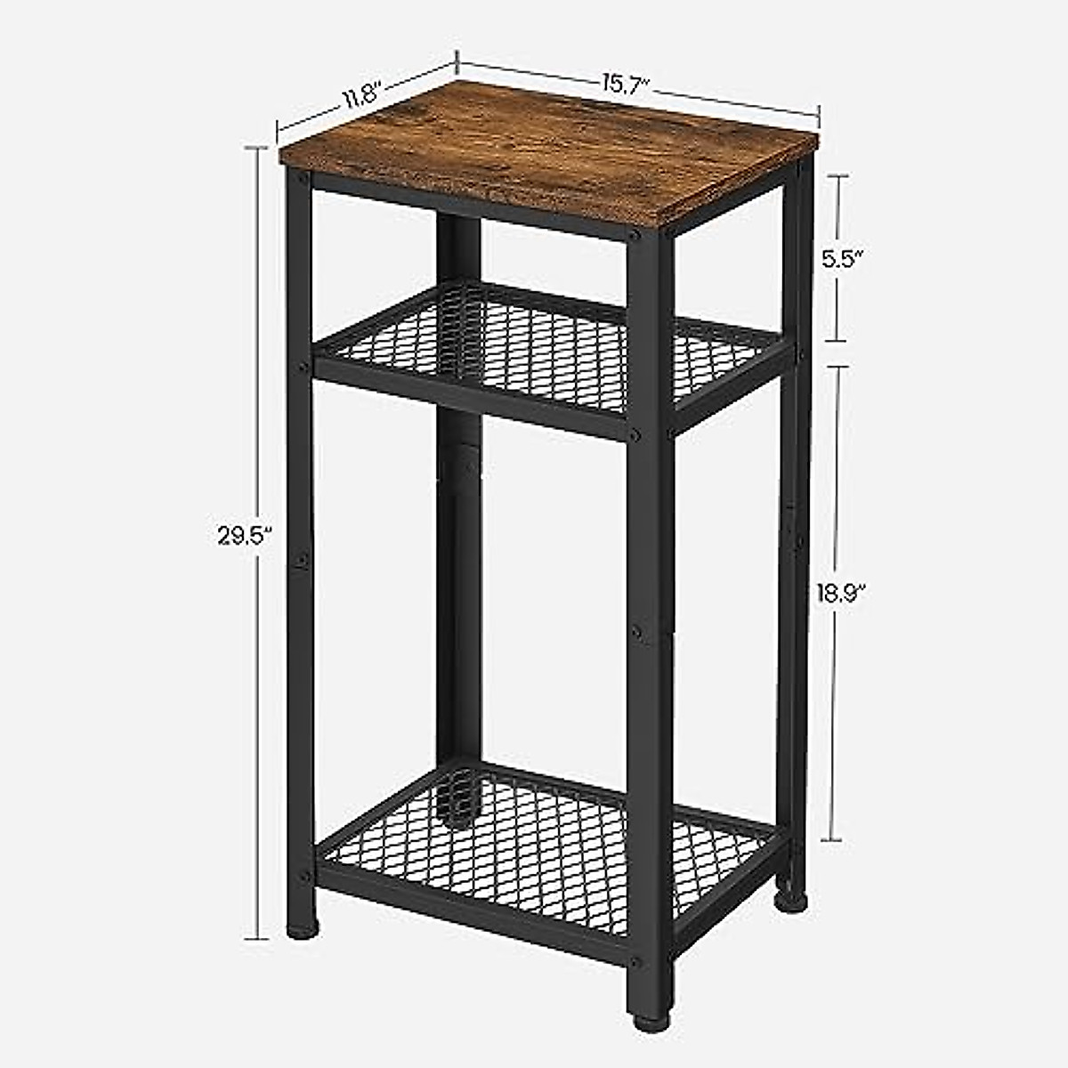 VASAGLE Tall Side Table, Telephone Table, End Table with 2 Mesh Shelves, for Living Room, Bedroom, Home Office, 11.8 x 15.7 x 29.5 Inches, Rustic Brown and Black ULET75BXV1