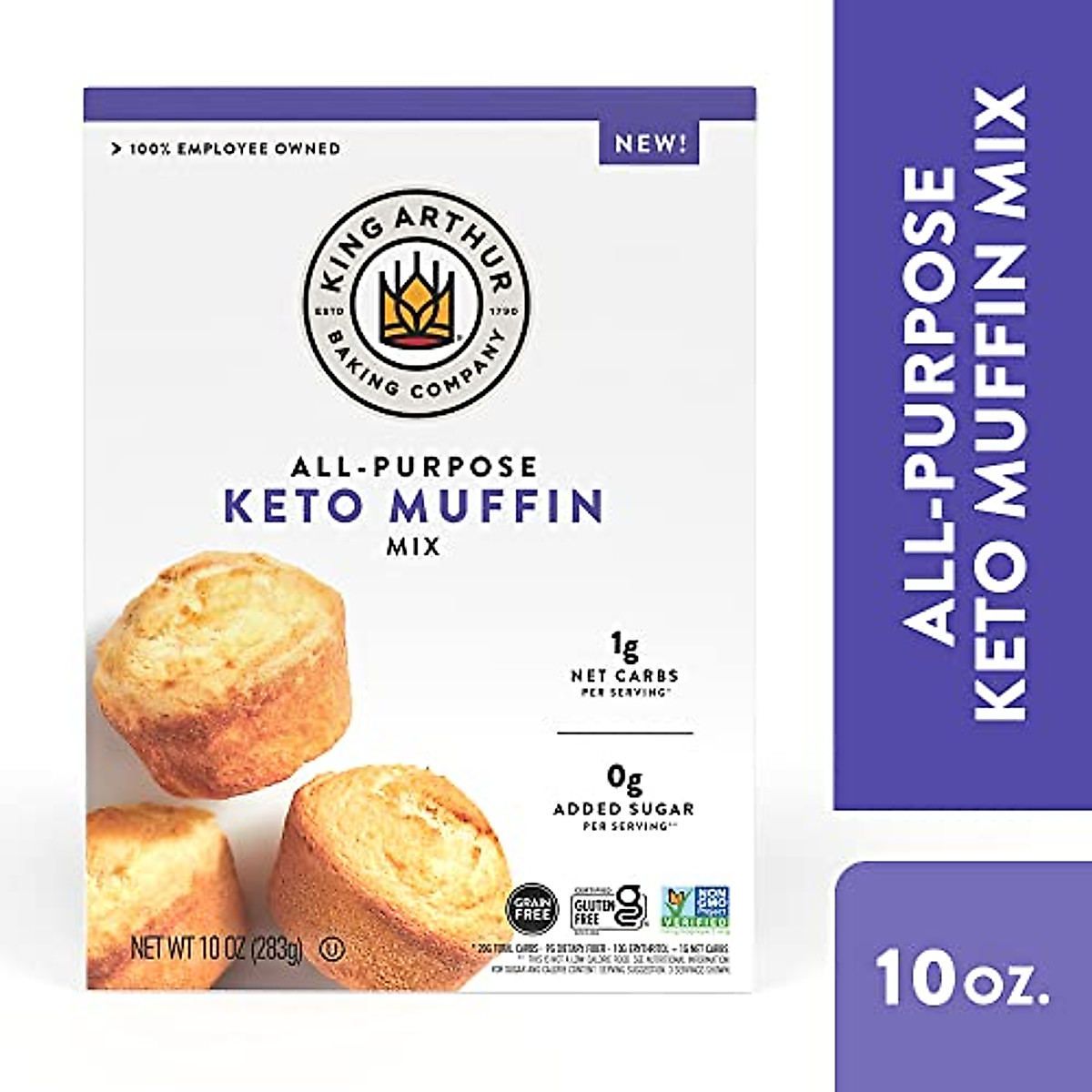 King Arthur Baking Keto Muffin Mix, All Purpose, 1g Net Carbs 0g Added Sugar Per Serving, Low Carb & Keto Friendly, 10 oz, White