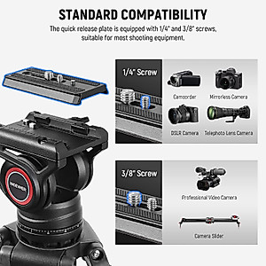 NEEWER 74 Inch Pro Video Tripod with Fluid Head, QR Plate Compatible with DJI RS Gimbals Manfrotto, Durable Camera Tripod with Telescopic Handle Scaled Base for DSLR, Max. Load 17.6 lb/8 kg, TP74