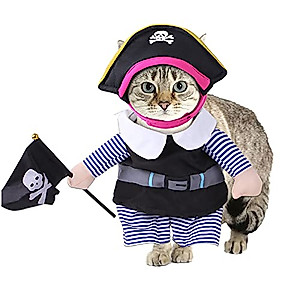 Pet Dog Costume Pirates, Dog Cat Halloween Caribbean Style Corsair Dressing up Cosplay Party Costume Suit Halloween Party Apparel Clothing with a Hat (L)