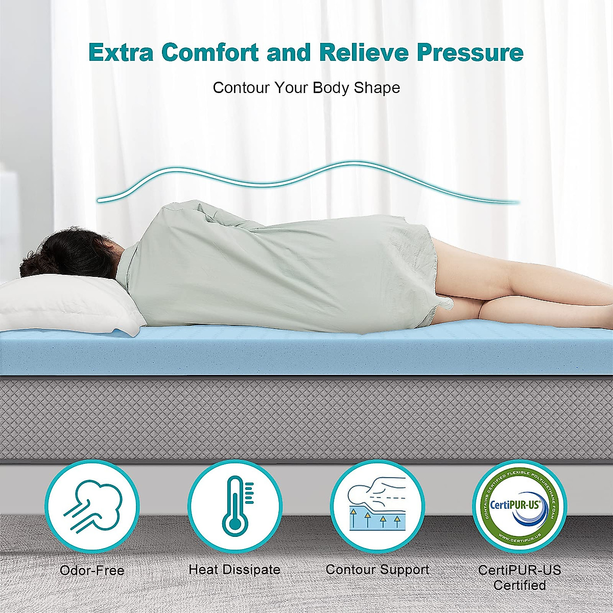 iHomy 3 Inch Memory Foam Mattress Topper Cooling Gel Infused Queen Mattress Toppers (Queen, 3 Inch (No Cover))