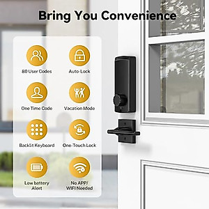 Brightify Keyless Entry Lock with Handle, Electronic Keypad Deadbolt, Auto Lock, Backlit, Easy Installation, Front Door Handle Sets, Matte Black
