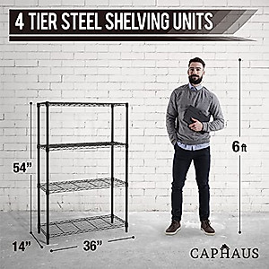 CAPHAUS 4-Tier Adjustable Height Wire Shelving Unit, Wire Rack Shelving, Metal Steel Storage Shelves, Garage Shelving Storage Organizer, Utility Storage Shelf, Without Wheels, Black
