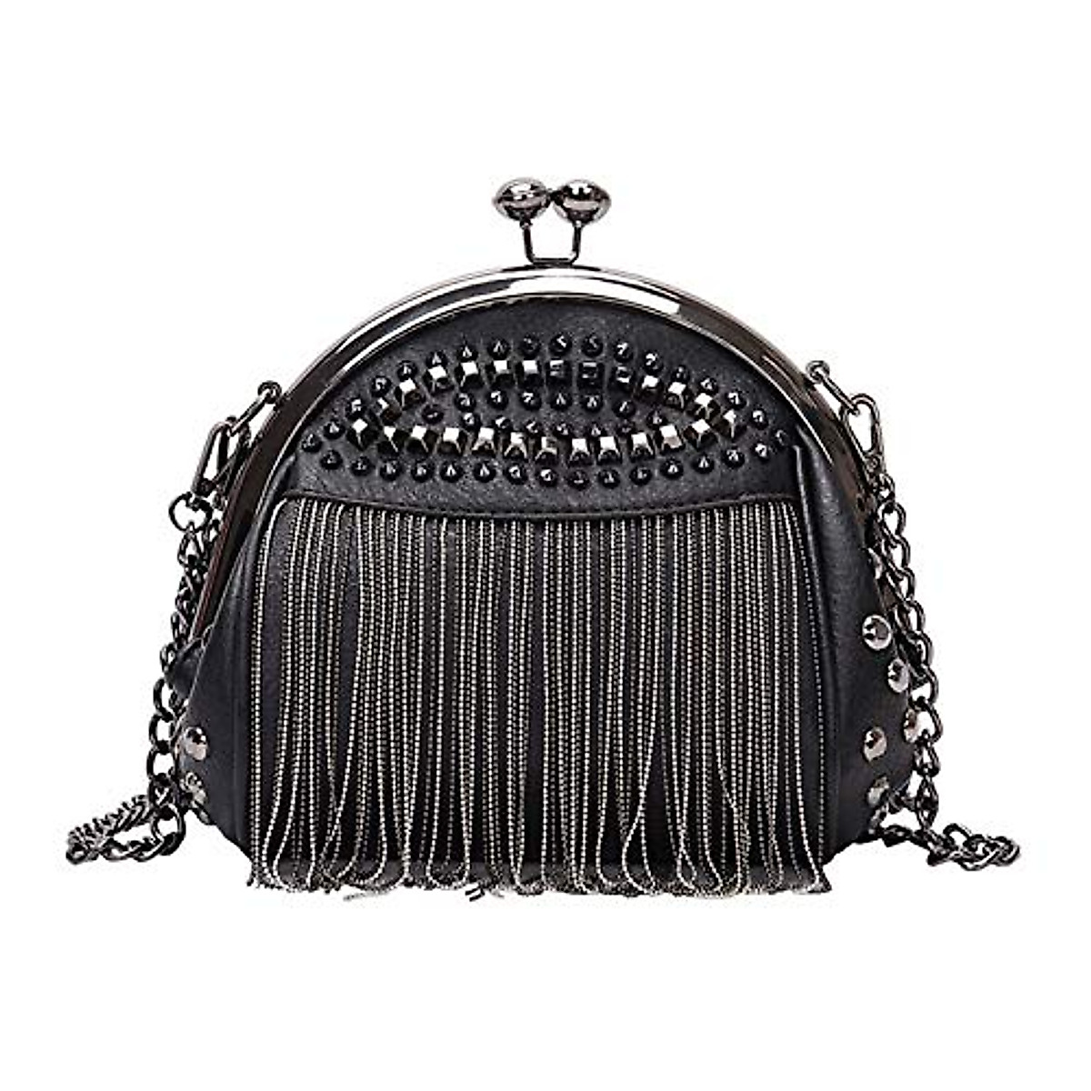 Heidi Women's Small Studs Crossbody Handbag Fashion Shell Shape Shoulder Messenger Bag (Black(tassel))