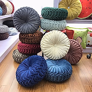 Teieas Round Throw Pillow Velvet Home Decoration Pleated Cushion for Couch Chair Bed Car Emerald Green