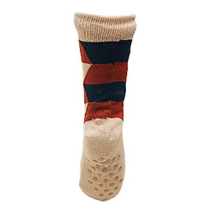 Mens Christmas Snowflakes Argyle Thick Knit Sherpa Fleece Lined Thermal Fuzzy Slipper Socks Size 10-13 (Khaki/Blue Red)